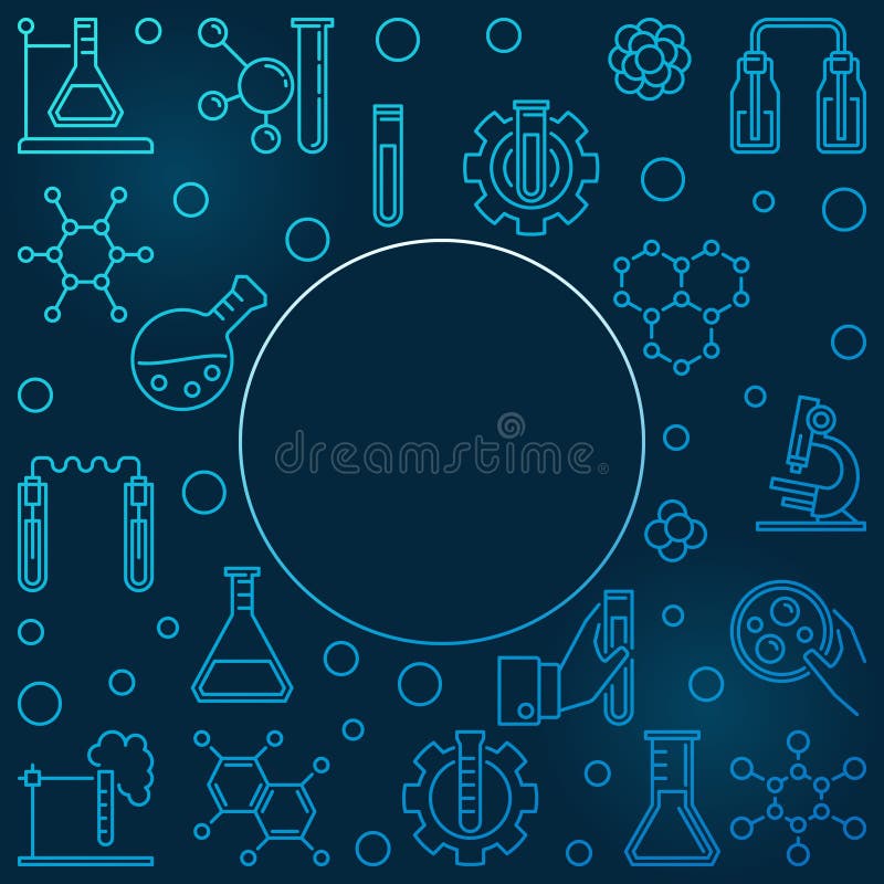 Chemistry Blue Line Vector Square Frame on Dark Background Stock Vector ...