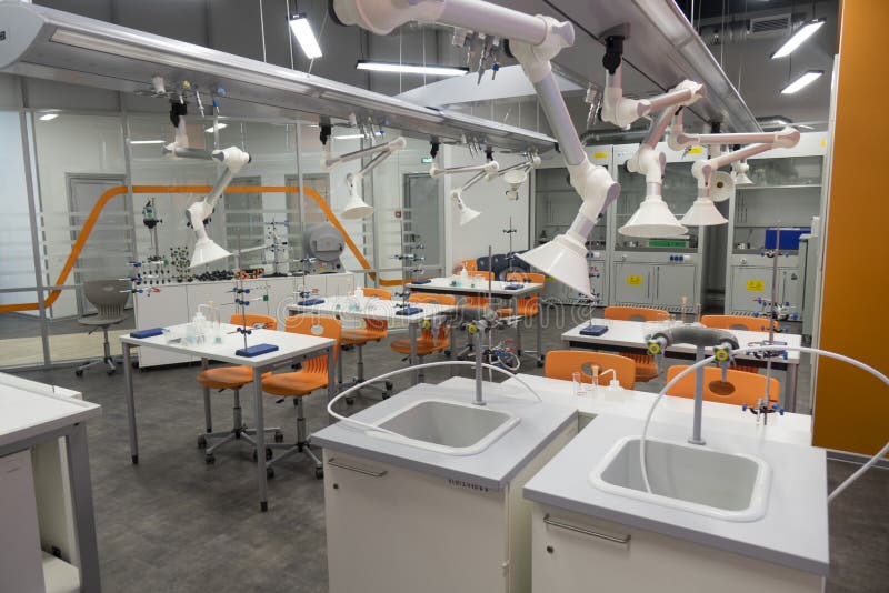 Chemistry Class at School. an Empty, Clean Laboratory in a University ...