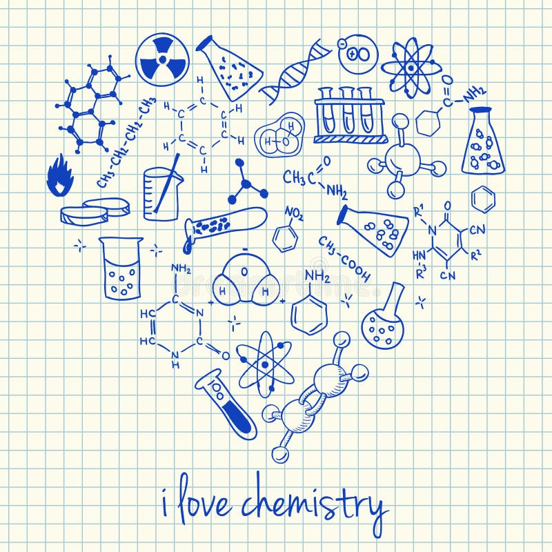 Chemistry Drawings in Heart Shape Stock Illustration - Illustration of ...