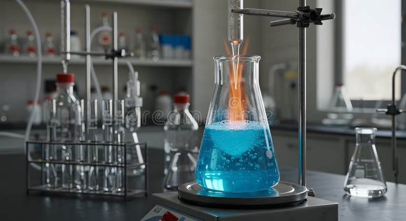 Chemistry Experiment in a Modern Laboratory Setting: Blue Liquid ...