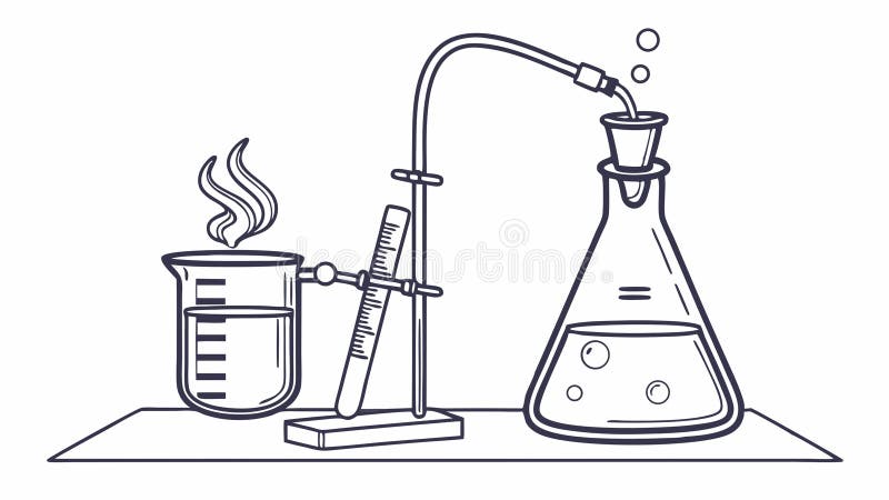 Chemistry Experiment Setup Illustration with Flask and Beaker, Vector ...