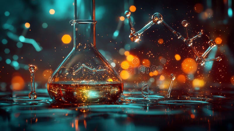 Chemistry Flask with Glowing Molecular Structures in a Futuristic Lab ...