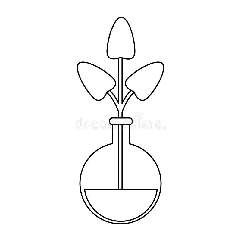 Chemistry Flask with Plant Black and White Stock Vector - Illustration ...