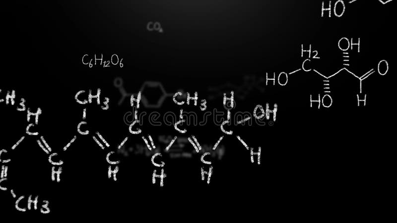 Chemistry Formulas and Structures Floating on a Chalkboard Stock ...