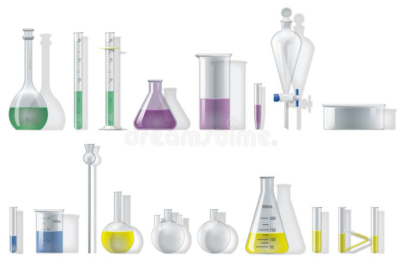 Laboratory Glassware Vector Illustration. Labeled Science Equipment Set ...