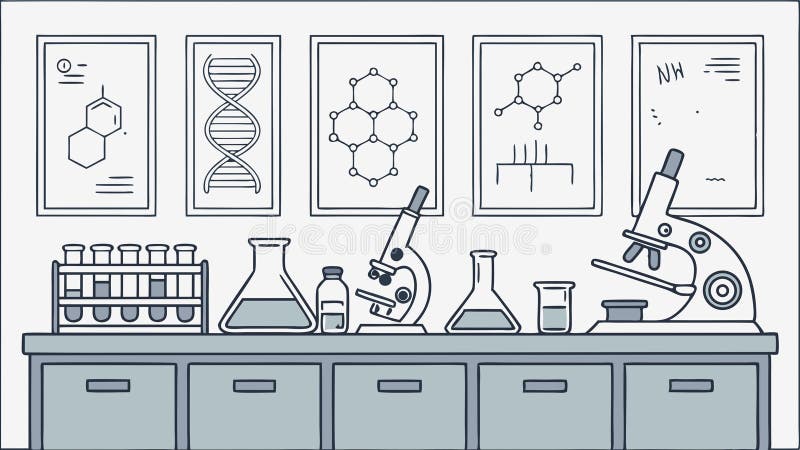 Chemistry Lab Bench, Molecular Structures, Scientific Research, Vector ...