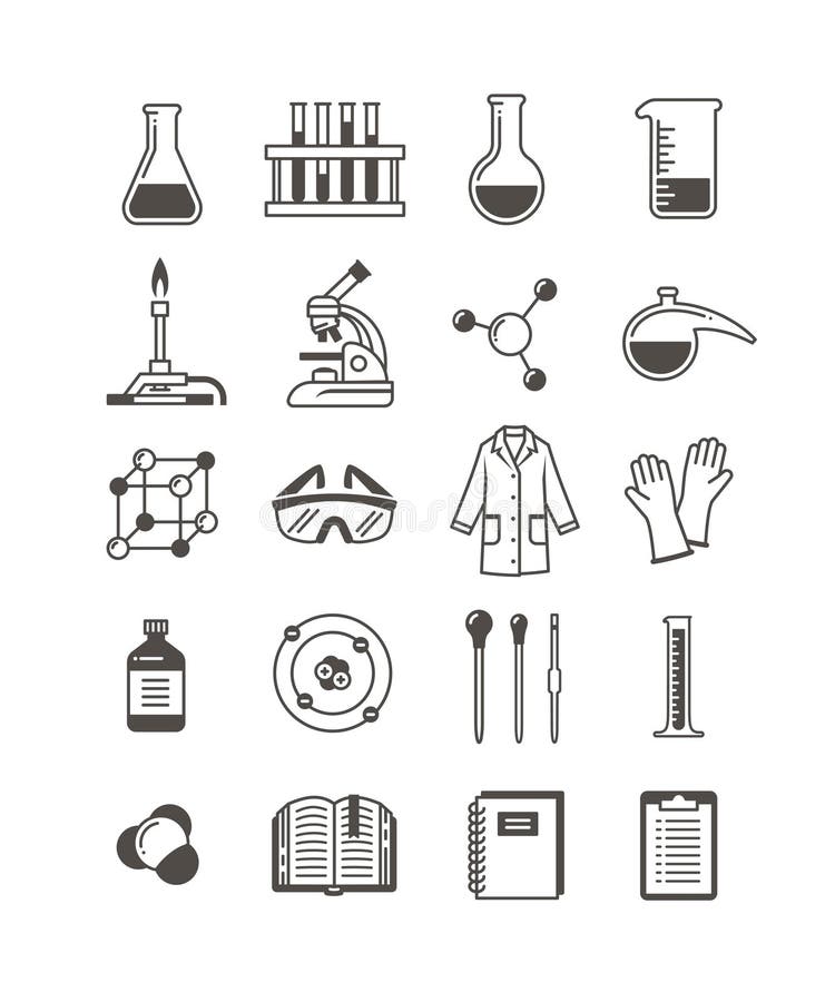 Chemistry Lab Equipment Black and White Icons Stock Vector ...