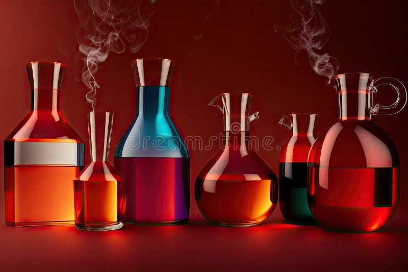 Chemistry Lab Equipment, Science Experiments, a Group of Flasks Filled ...