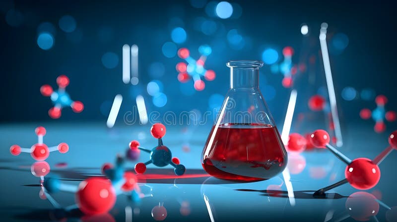 Chemistry Lab Red Liquid in Flask Molecular Structure Science ...