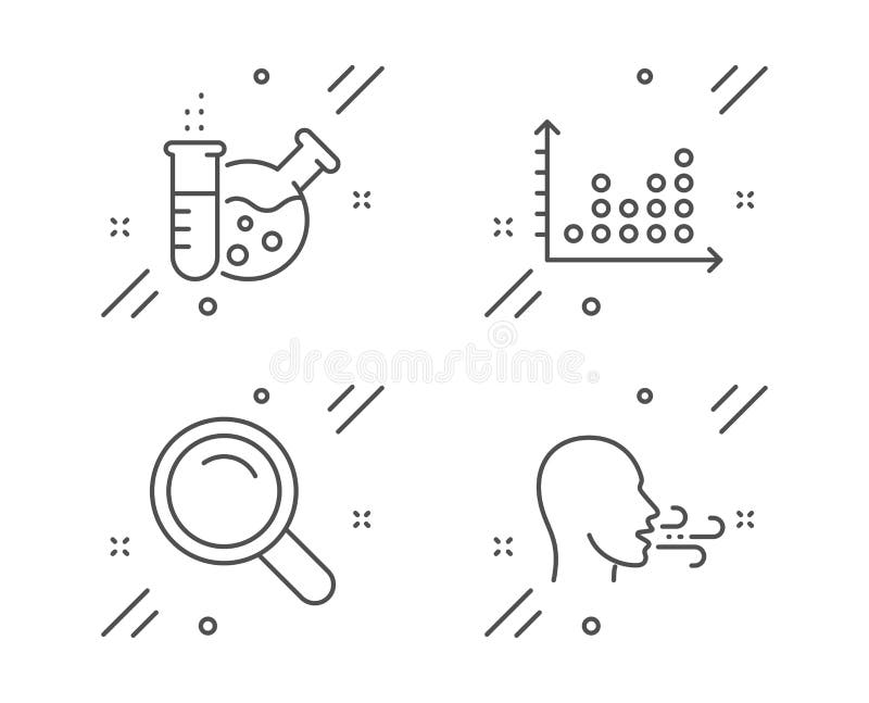 Chemistry Lab, Search and Dot Plot Icons Set. Breathing Exercise Sign ...