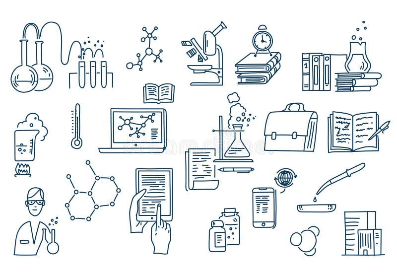 Hand Drawn Science Lab Icons Sketch Set . Stock Vector - Illustration ...