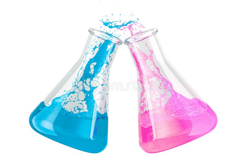 Chemistry of Love Concept. Flasks with Pink and Blue Liquid, 3D ...