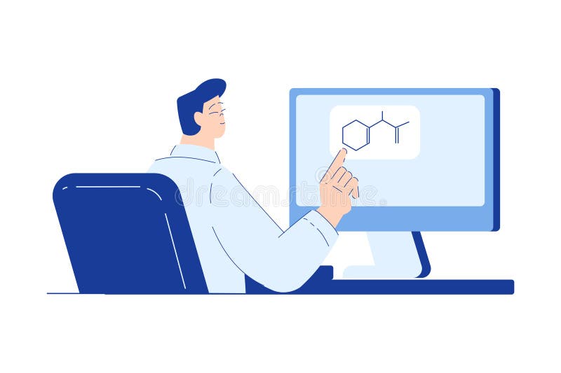 Chemistry with Man Scientist Character Explore Molecule Formula on ...