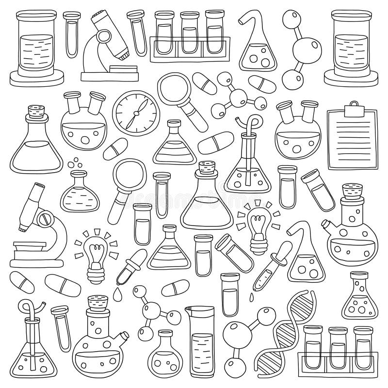 Chemistry Pharmacology Natural Sciences Vector Doodle Set Stock Vector ...