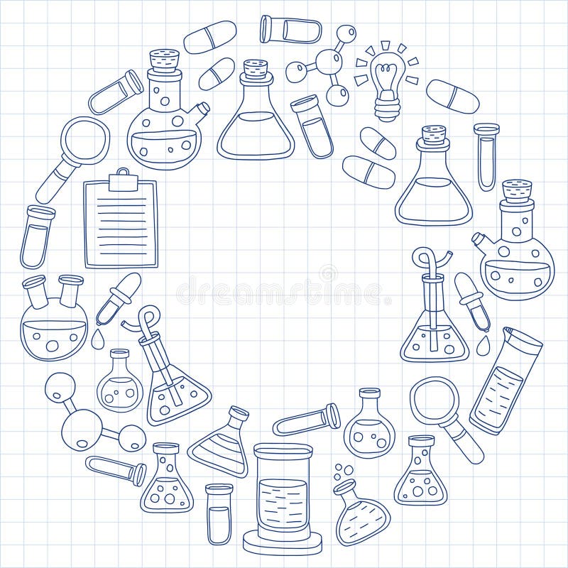 Chemistry Pharmacology Natural Sciences Vector Doodle Set Stock Vector ...