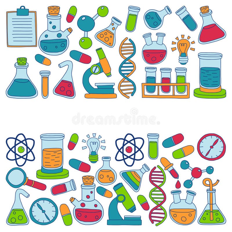 Chemistry Pharmacology Natural Sciences Vector Doodle Set Stock Vector ...