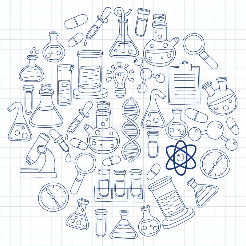Chemistry Pharmacology Natural Sciences Vector Doodle Set Stock Vector ...