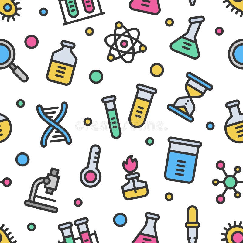 Chemistry Science Laboratory Colorful Vector Seamless Pattern with ...
