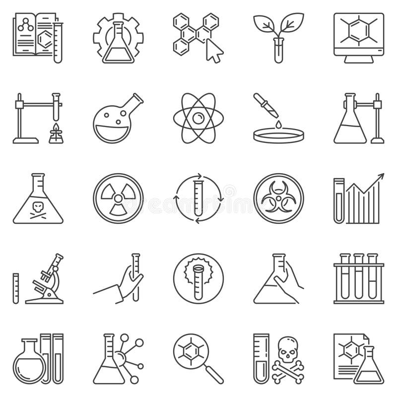 Chemistry and Science Outline Icons - Chemical Vector Symbols Stock ... Chemistry and Science Outline Icons - Chemical Vector Symbols Stock ...