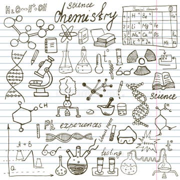 Chemistry and Sciense Elements Doodles Icons Set. Hand Drawn Sketch ...