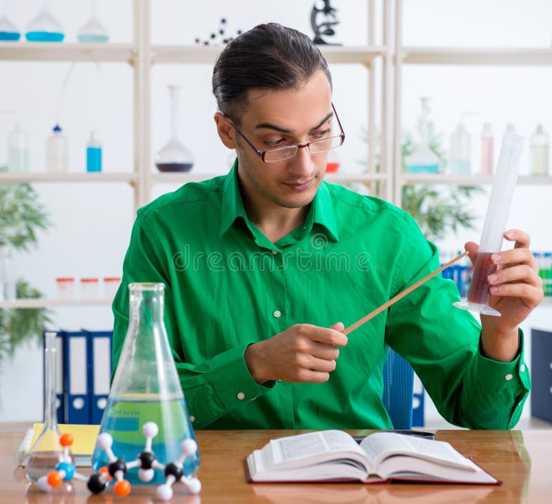 Chemistry Student Studying for Exams Stock Image - Image of flask ...