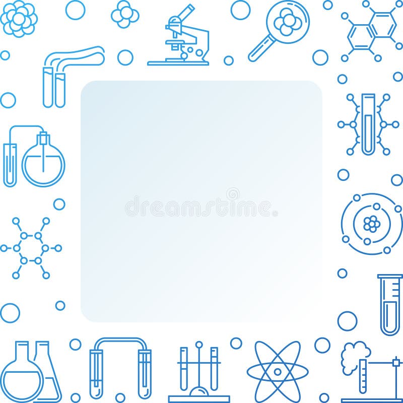 Chemistry Vector Blue Square Frame with Chemical Outline Icons Stock ...