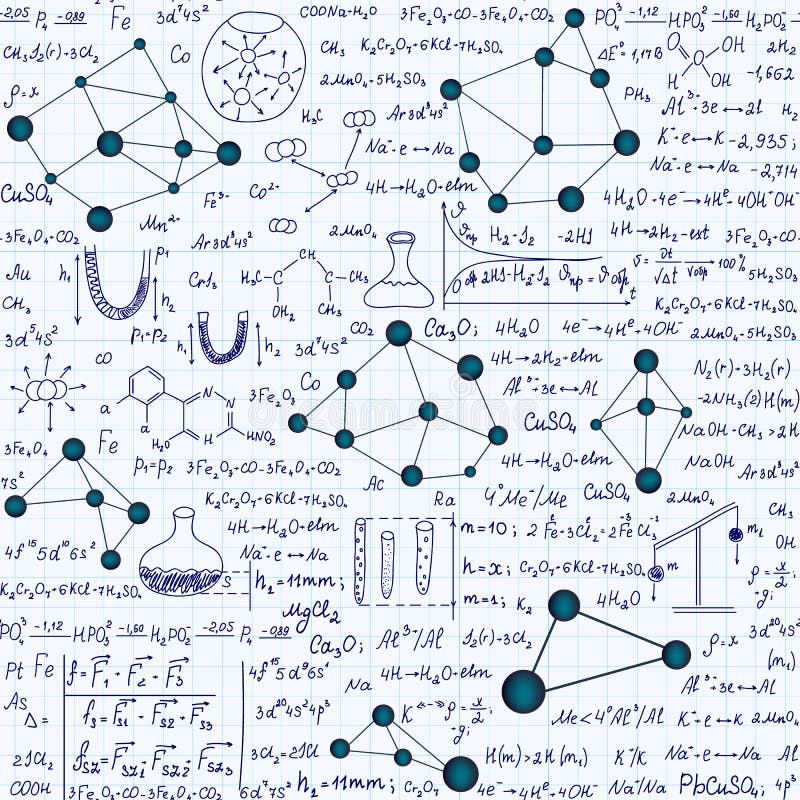 Chemistry Vector Educational Endless Seamless Pattern with Formulas ...