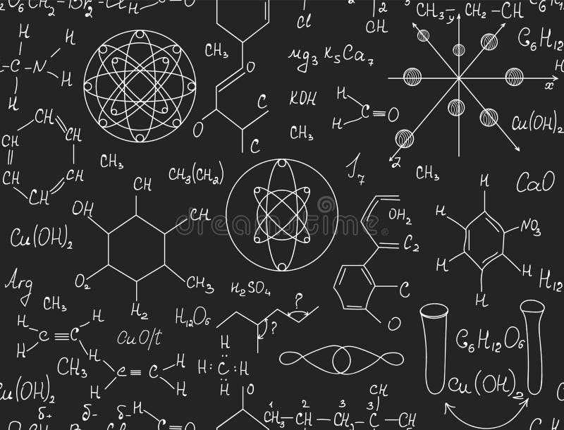 Chemistry Vector Seamless Pattern with Handwritten Chemistry Formulas ...
