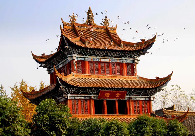 Chengdu, China: Bell Tower at Zhao Jue Temple Stock Photo - Image of ...