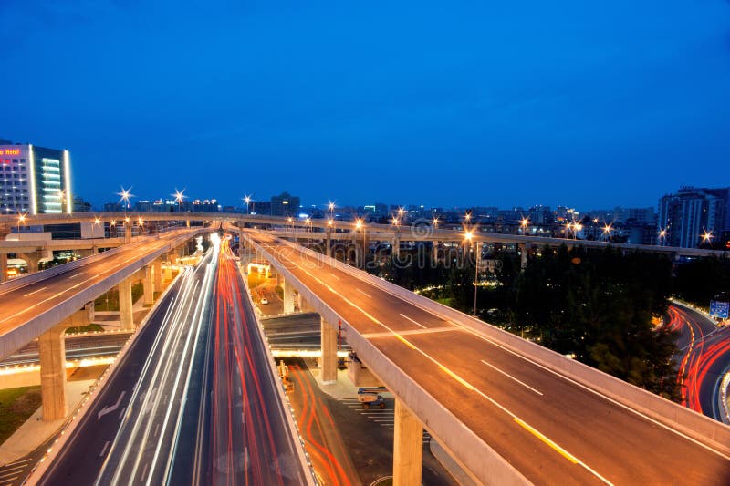 Chengdu, China, City Overpass at Night Stock Photo - Image of ring ...