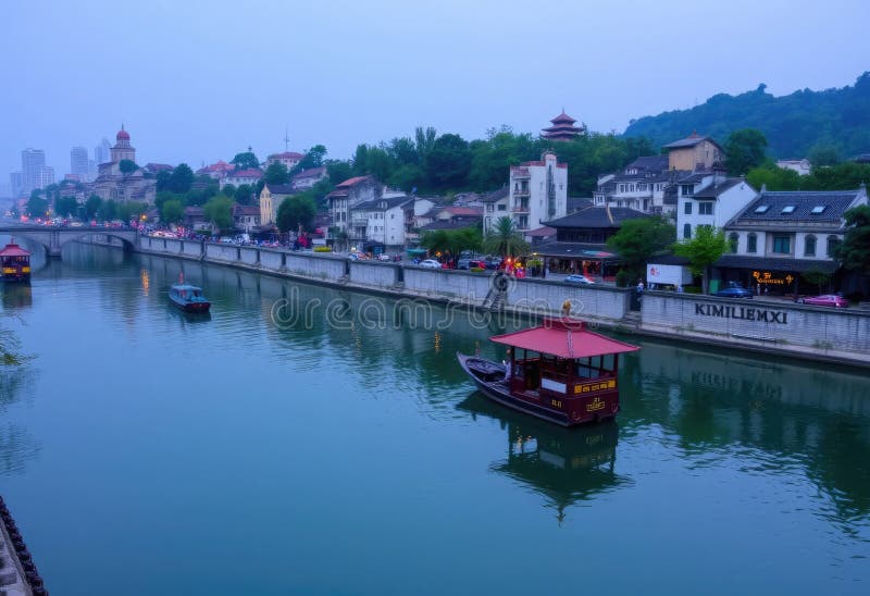 Chengdu, China on the Jin River Stock Illustration - Illustration of ...