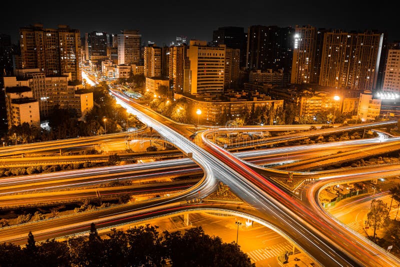 Chengdu City Intersection at Night Editorial Photo - Image of building ...