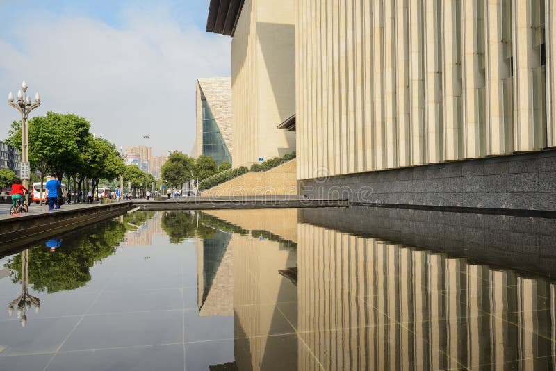 Chengdu Library with Pool in Sunny Morning Editorial Stock Image ...