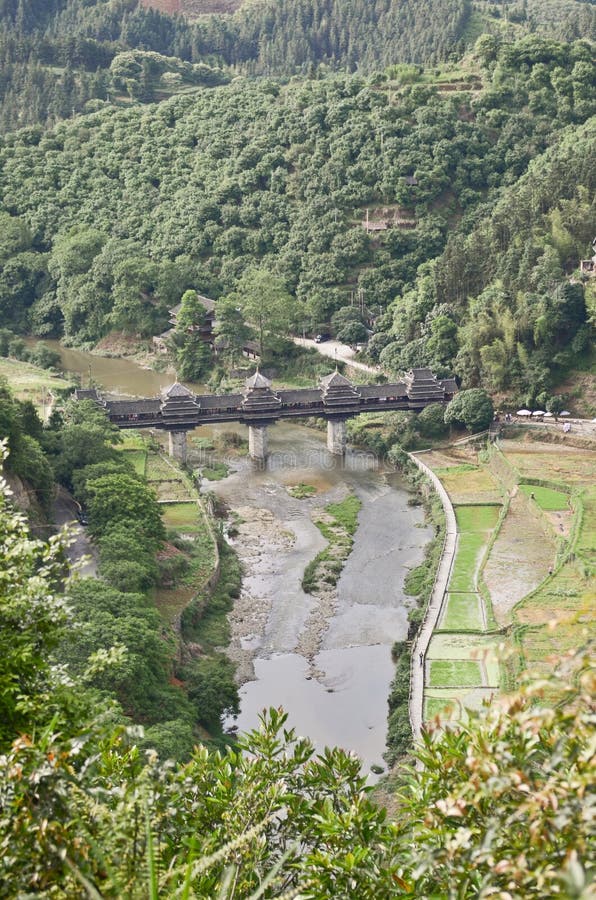 Chengyang Wind and Rain Bridge Stock Image - Image of mountains, asian ...