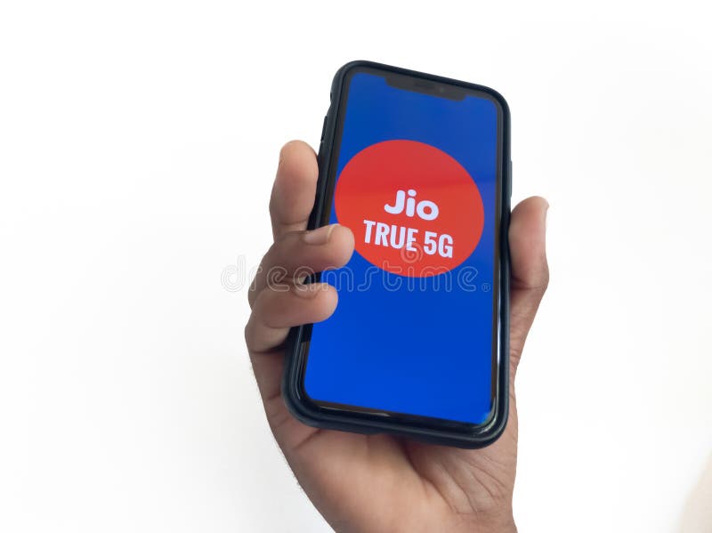 Selective Focus of Holding Mobile and Displayed Jio 5G on a Mobile ...