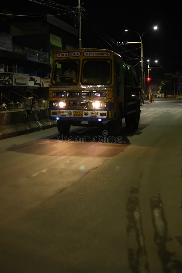 Chennai, India-May 01 2020: Lorry Driving in the Streets at Night ...