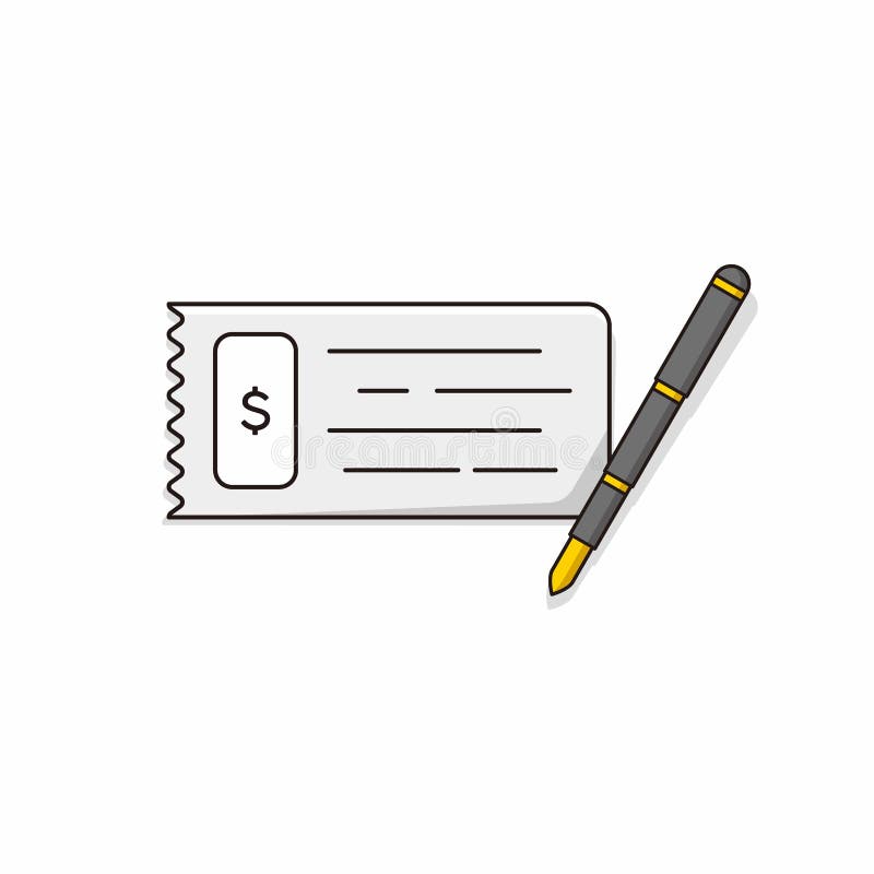 Cheque or Current Account with a Pen Cartoon Illustration Vector Stock ...