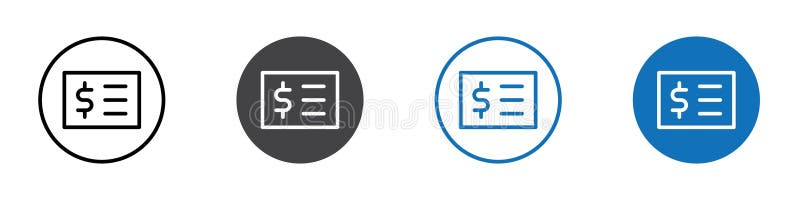 Cheque Icon Flat Editable Icon Mark Set Stock Vector - Illustration of ...