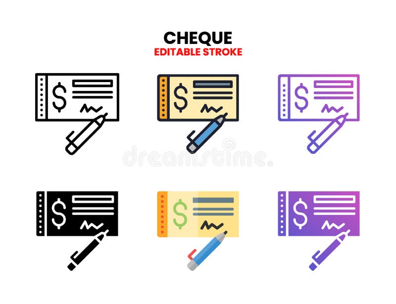 Cheque Icon Set with Different Styles. Stock Vector - Illustration of ...