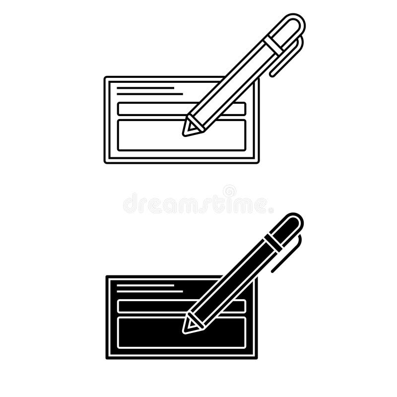 Cheque and Pen Icon Vector Set. Paycheck Illustration Sign Collection ...