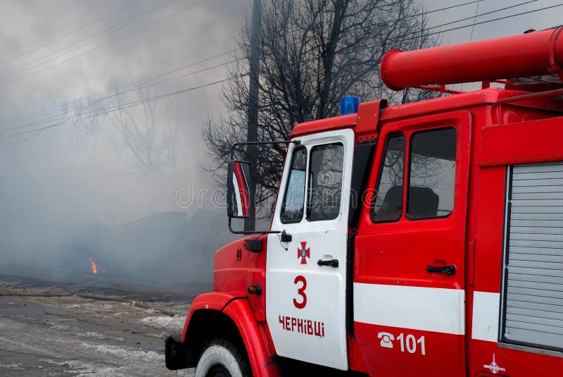 Chernivtsi / Ukraine - 03/19/2018: Fire Engine With Sirens And Blue ...
