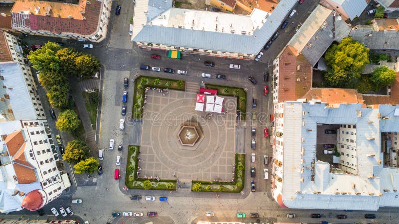 Chernivtsi View from Above. Philharmonic Square Top View at Sunset ...