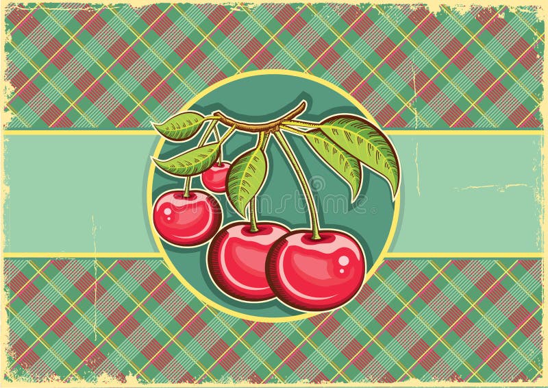 Cherries Background.Vector Vintage Label on Old Pa Stock Vector ...