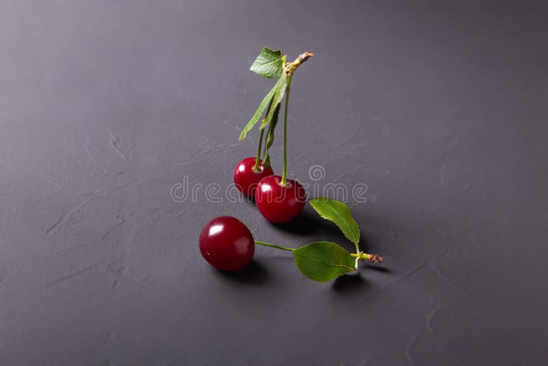 Fresh Cherries on Black Background Stock Image - Image of berries ...