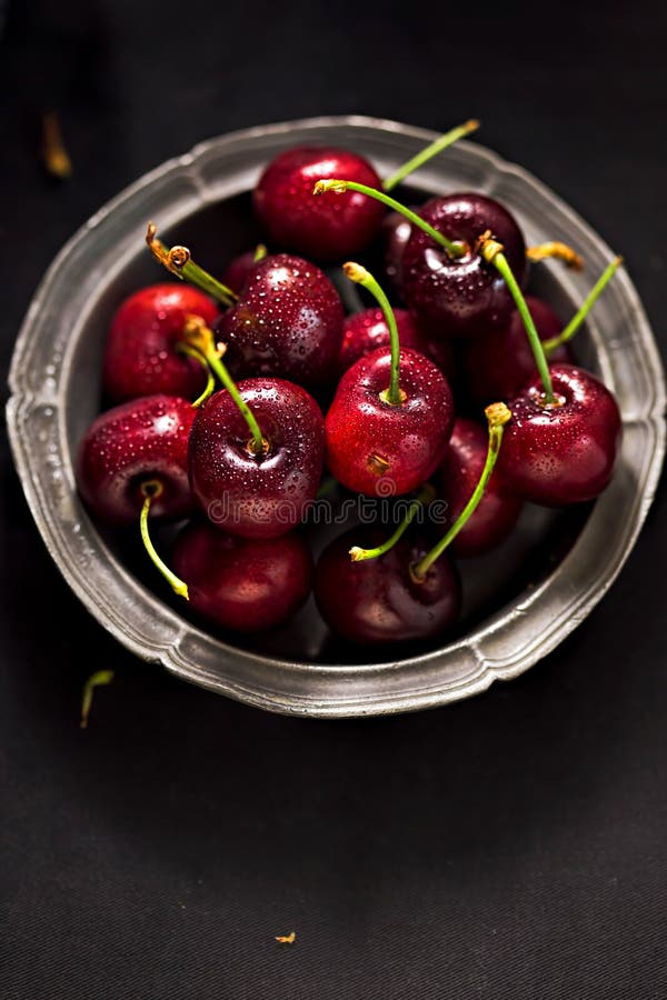 Cherries on Black Background Stock Image - Image of juicy, organic ...