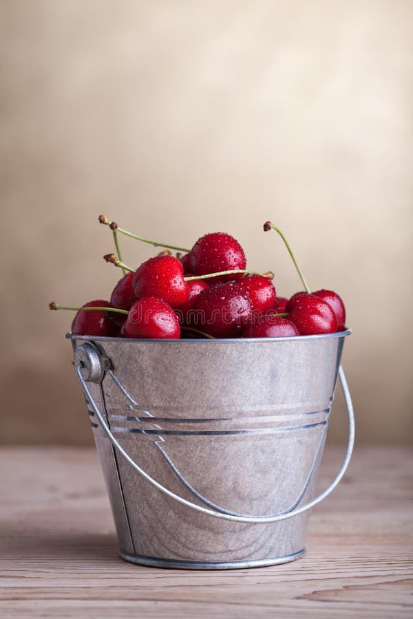 Cherries in a Bucket - Copyspace Stock Image - Image of delicious, bowl ...