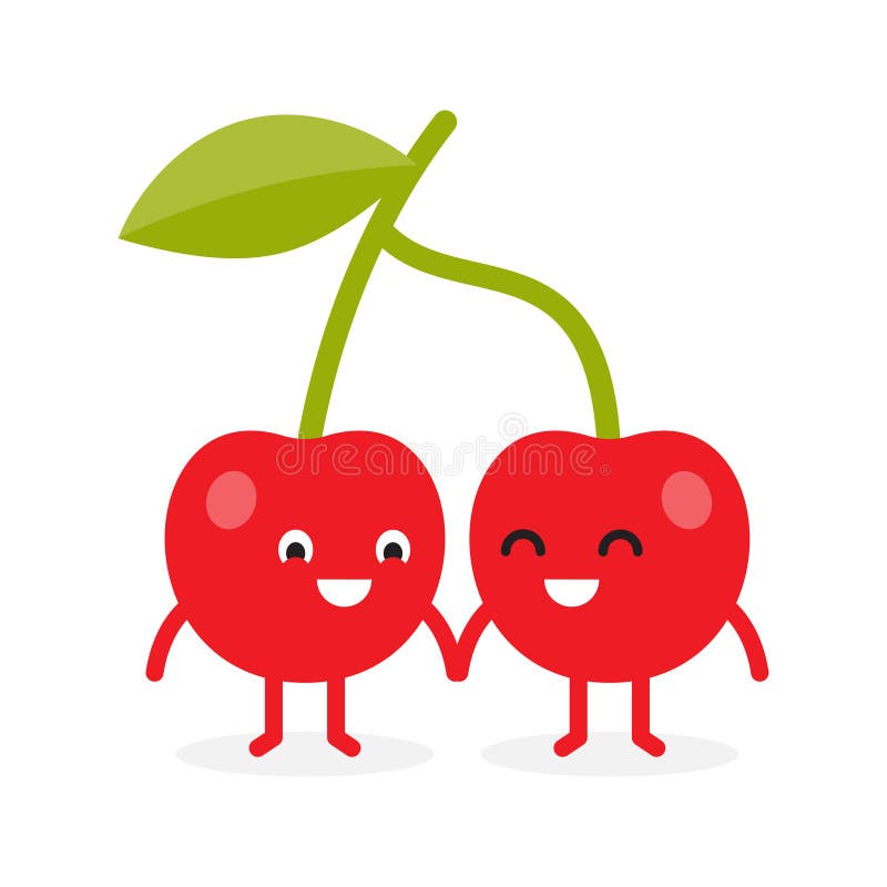 Cherry with a Cute Smiling Face in Vector Flat Isolated on White. Fruit ...