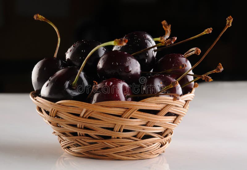Sweet Bing Cherries Wood Basket Stock Photo - Image of bing, cherry ...