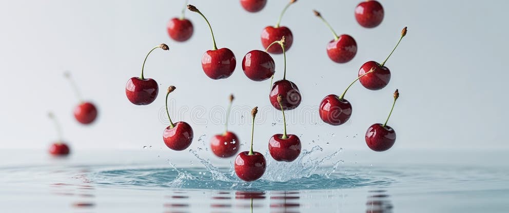 Cherries Falling into Water Fruit Splash Stock Photo - Image of ...