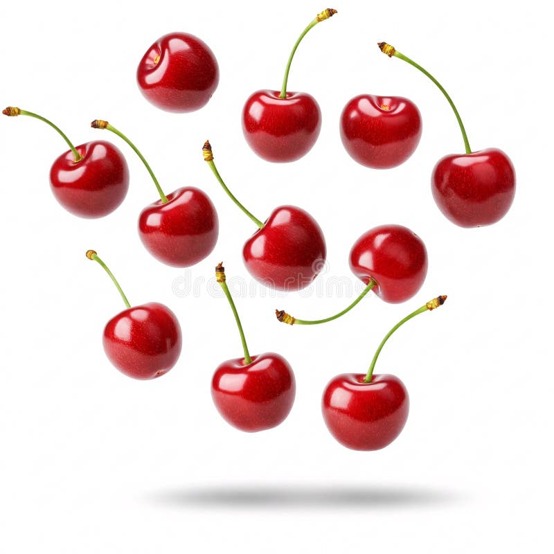 Cherries Floating in the Air on White Background Stock Illustration ...